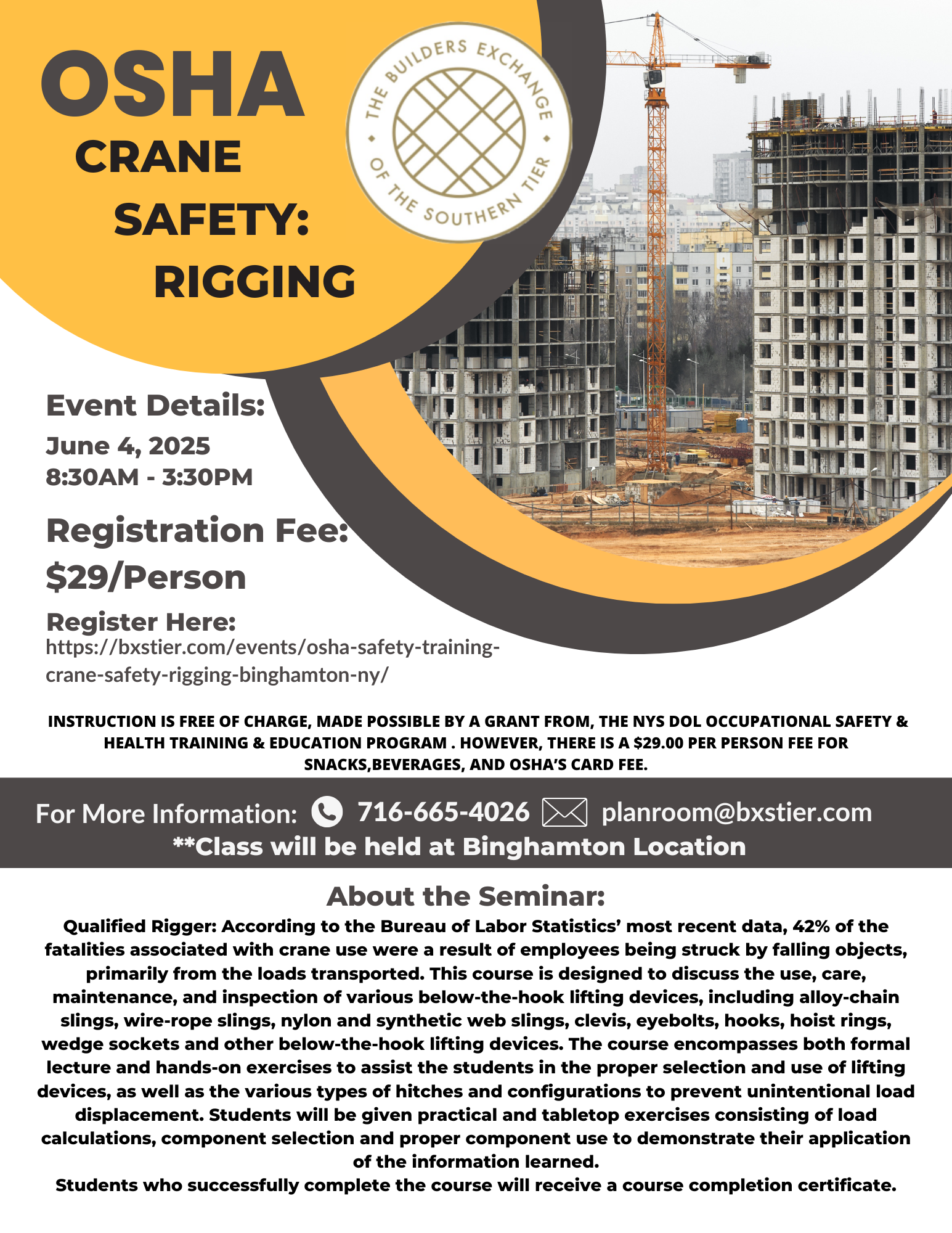 OSHA Safety Training, Crane Safety: Rigging Binghamton NY | Builders ...